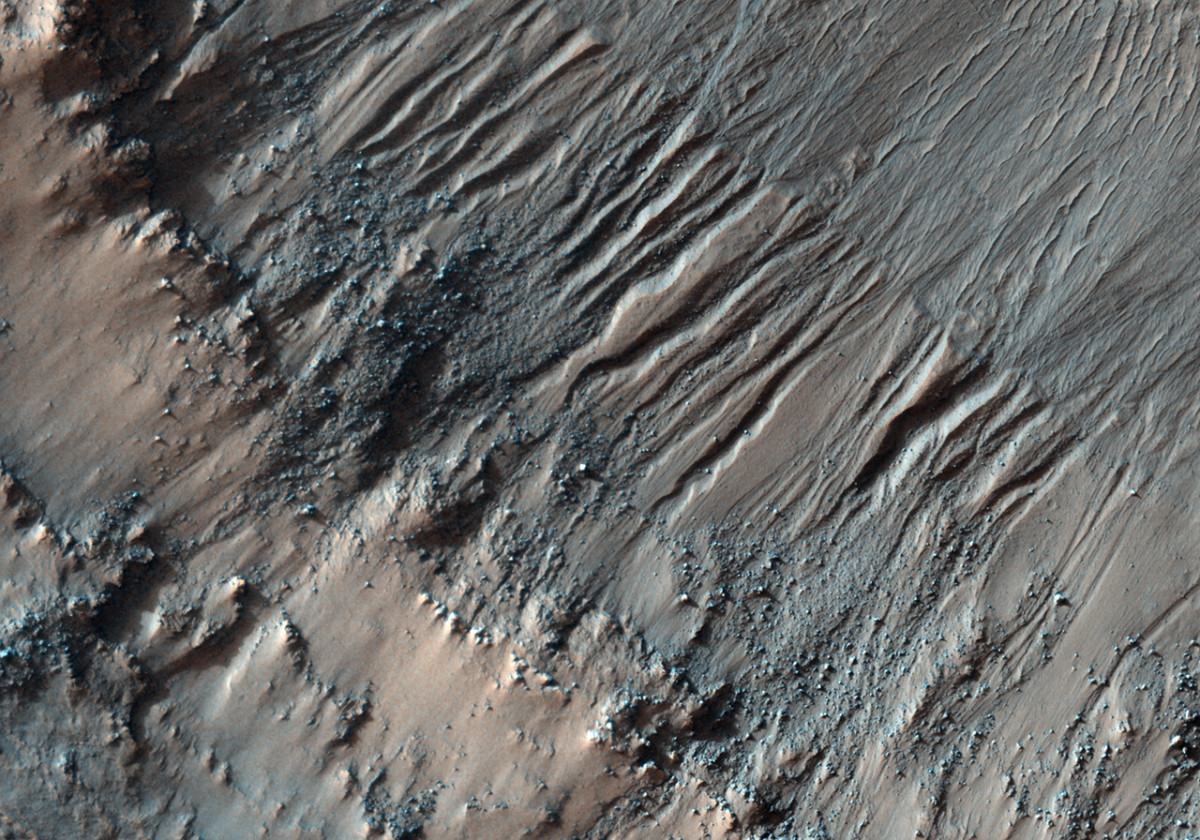 Scarp and Channels in a Crater in Terra Cimmeria | Mars From Space